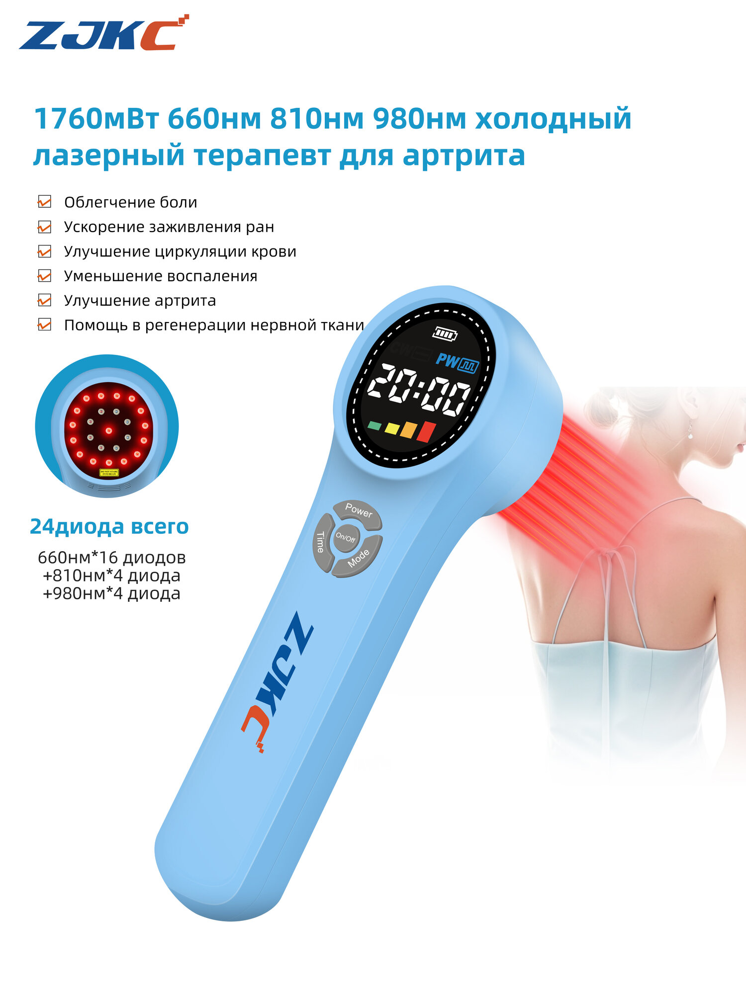 Аппарат холодного лазера ZJKC 660нм/810нм/980нм LLLT для лечения артрита у домашних животных