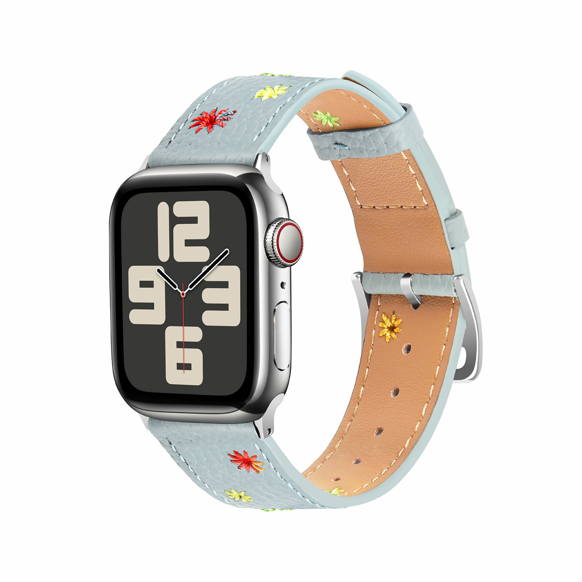 Ремешок для Apple Watch 42/44/45/46/49mm Leather Flowers Blue