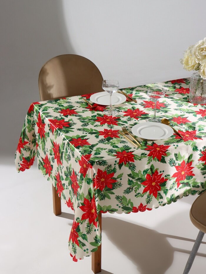 Скатерть новогодняя Доляна Christmas flowers, размер 145×300 см