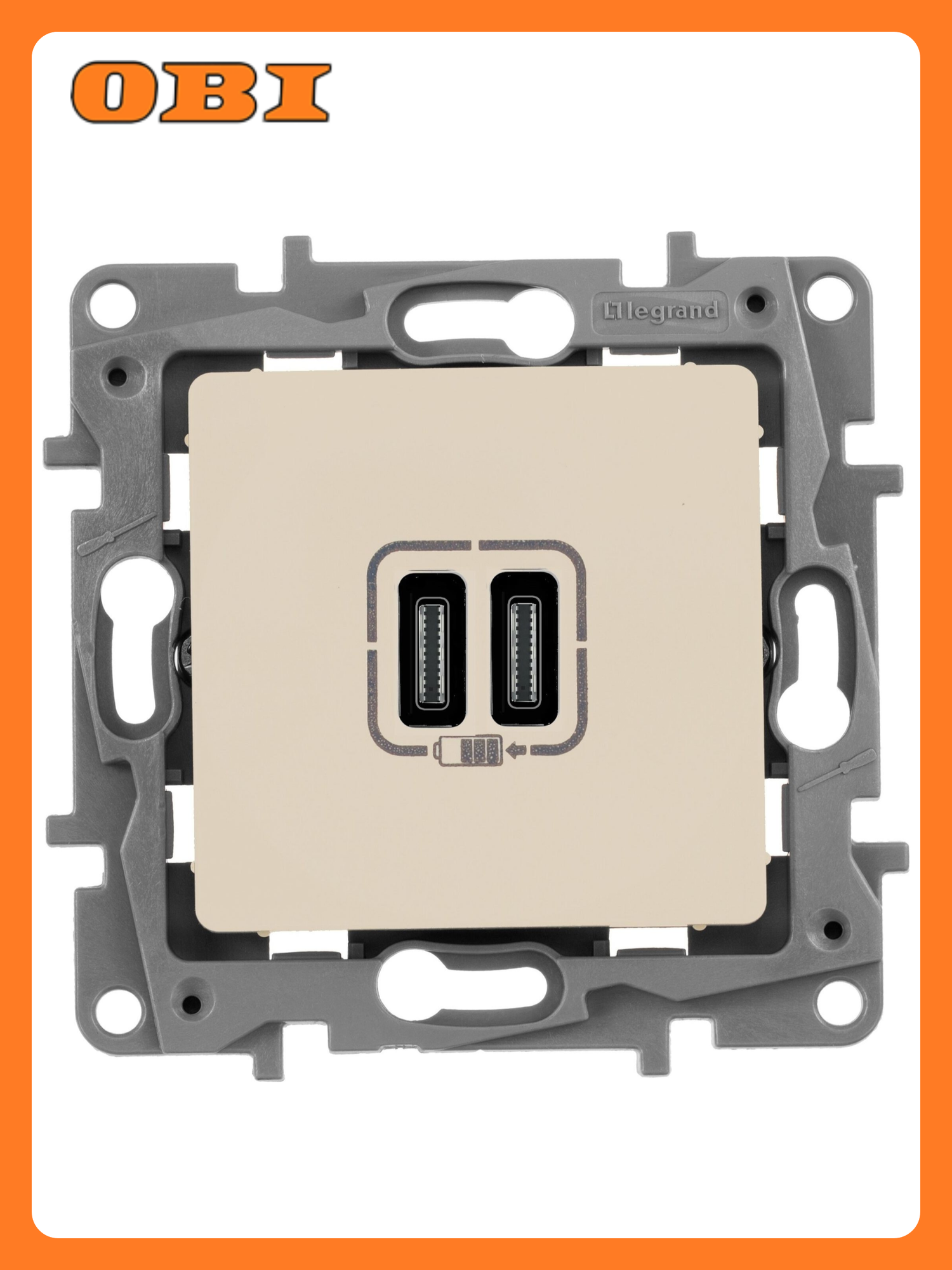 Розетка Legrand Etika, USB Type-C, бежевая, скрытый монтаж, 2 поста