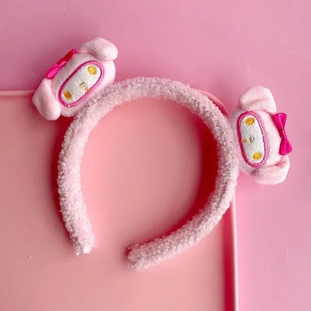 Милые повязки на голову Sanrio с ушками Cinnamoroll, мультяшные повязки на голову в стиле мокко для девочек, плюшевые аксессуары для волос Hello Kitty для женщин, детские аксессуары для дня рождения