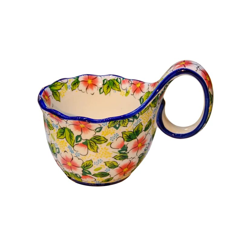 Керамическая кружка Gonghe Jingpin с изогнутой ручкой большого диаметра, стильная чашка для завтрака для женщин,
