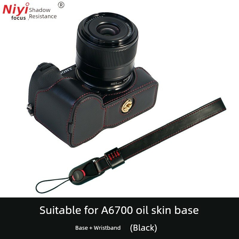 Полуслитой чехол для камеры Sony A6700 с черным фальшивым кожаным основанием и быстросъемным ремешком для фотографии