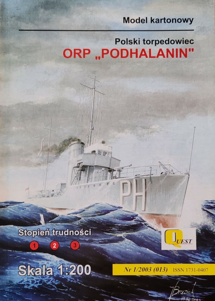 Сборная бумажная модель Миноносец ORP "Podhalanin", 1:200 - Quest №13 (журнал)