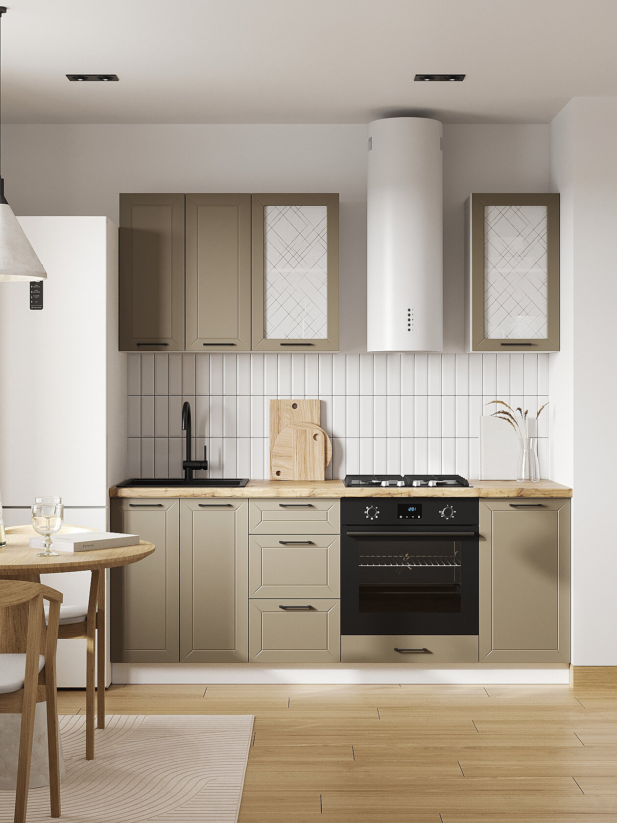 Кухонный гарнитур Сектор 2 м, мебель для дома и кухни, Белый / Базальт / Стекло