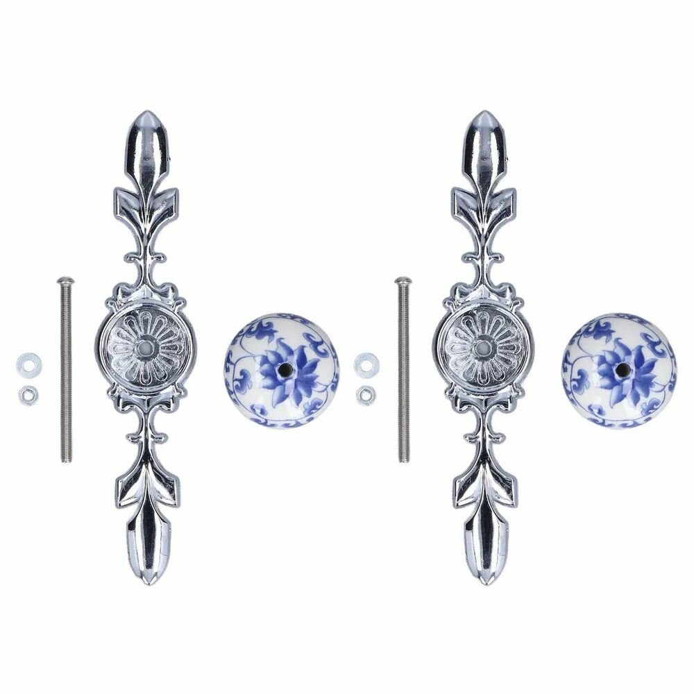 Набор керамических ручек для шкафа, синие и белые фарфоровые ручки для ящиков в современном простом стиле с ручной росписью в виде цветов, 2 шт.