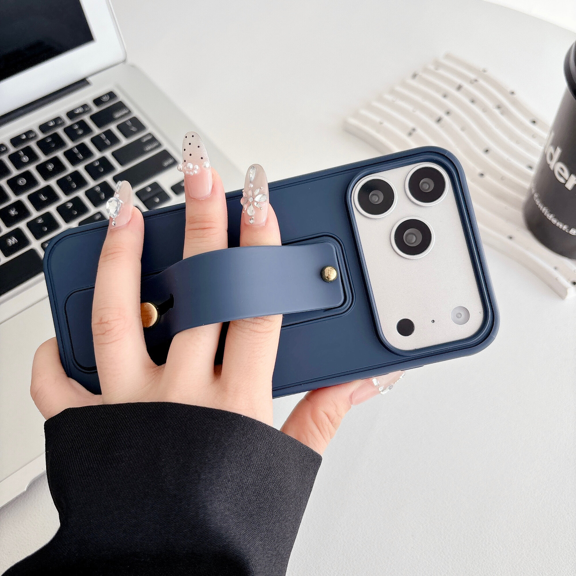 Чехол для Apple iPhone 17 Pro / Айфон 17 Про, soft touch, чехол-кардиомонитор, поликарбонат (PC), защита камеры, ударопрочный, усиленные углы, держатель поп-сокет, Apple, Apple iPhone 17 Pro, dark blue,