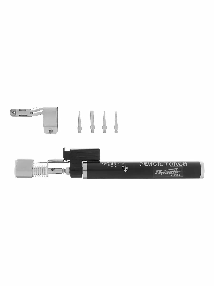 Газовая горелка "Карандаш", 4 насадки, 200 мм, SPARTA 914325