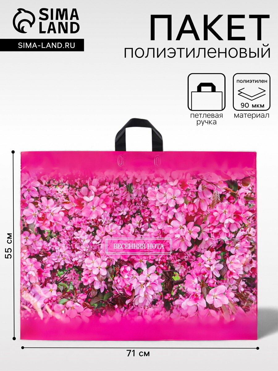 Пакет подарочный "Весенняя нота", полиэтиленовый с петлевой ручкой, 71x55 см, 90 мкм 5860343, 25 шт.