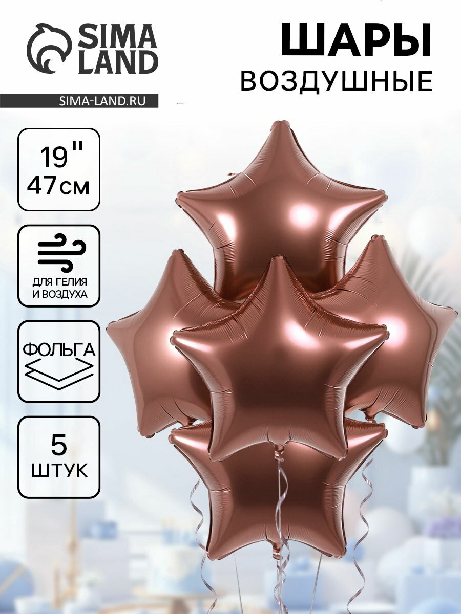 Воздушные шары фольгированные 19"Каштан", 5 шт, надувка шара: воздухом