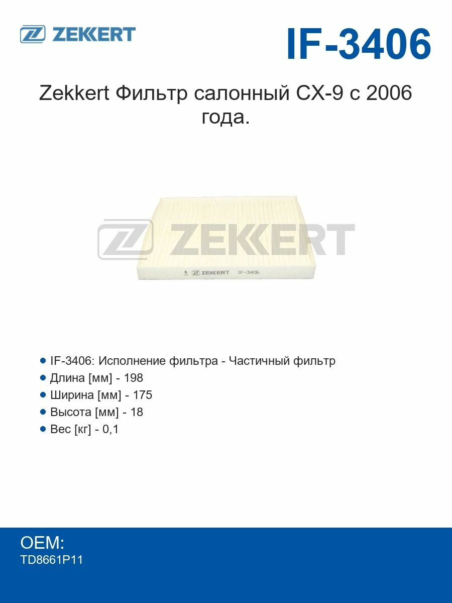 Zekkert Фильтр салонный CX-9 с 2006 года.