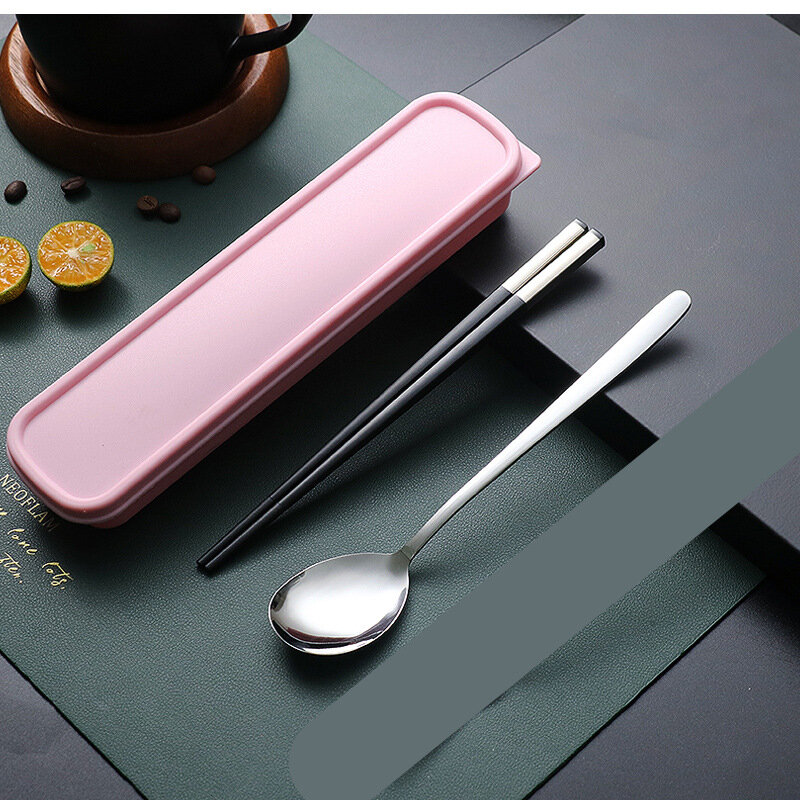 Набор столовых приборов в корейском стиле из нержавеющей стали: вилка, ложка, палочки для еды, трехкомпонентный набор,