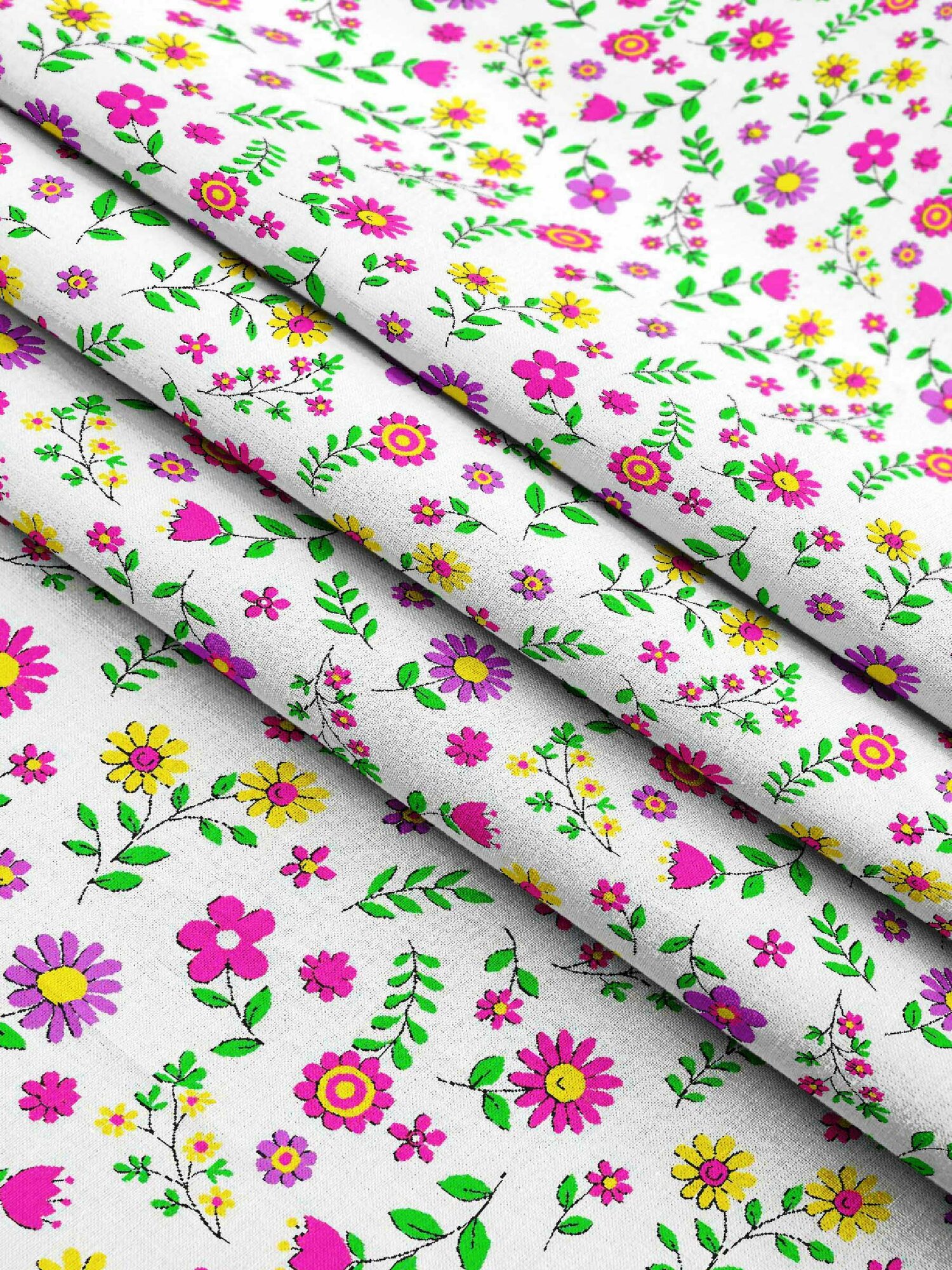 Ткань для шитья и рукоделия, Ситец, Хлопок, цв. белый/розовый/зеленый, Длина 3 м, Ширина 80 см, Плотность 85 г/кв. м