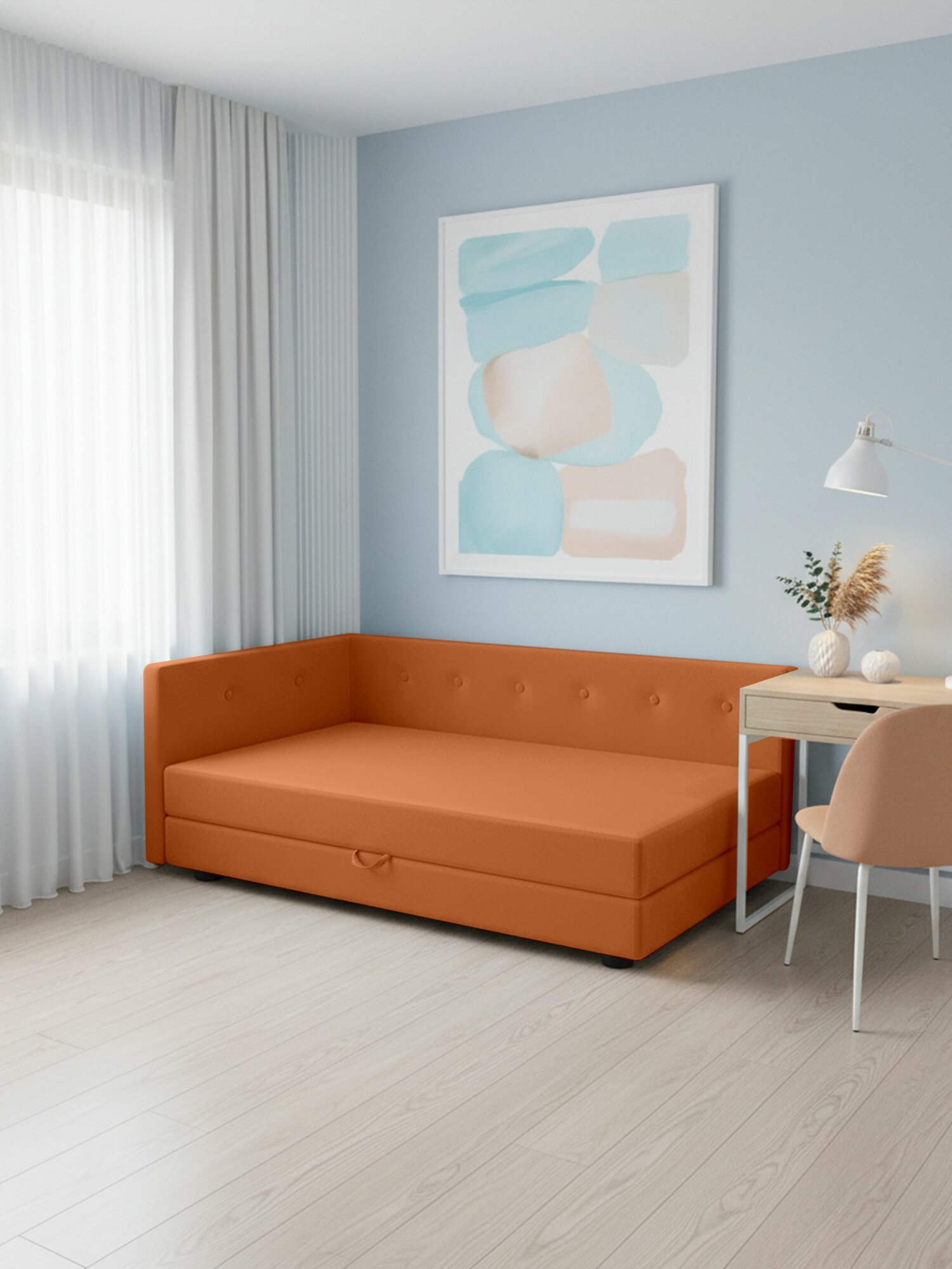 Тахта Лира Слева фокус- мебельная фабрика 130х210х76 см терракотовый