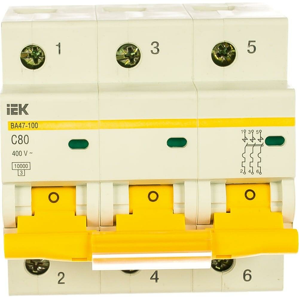 Автоматический модульный выключатель IEK 3п C 80А ВА 47-100 10кА ИЭК MVA40-3-080-C