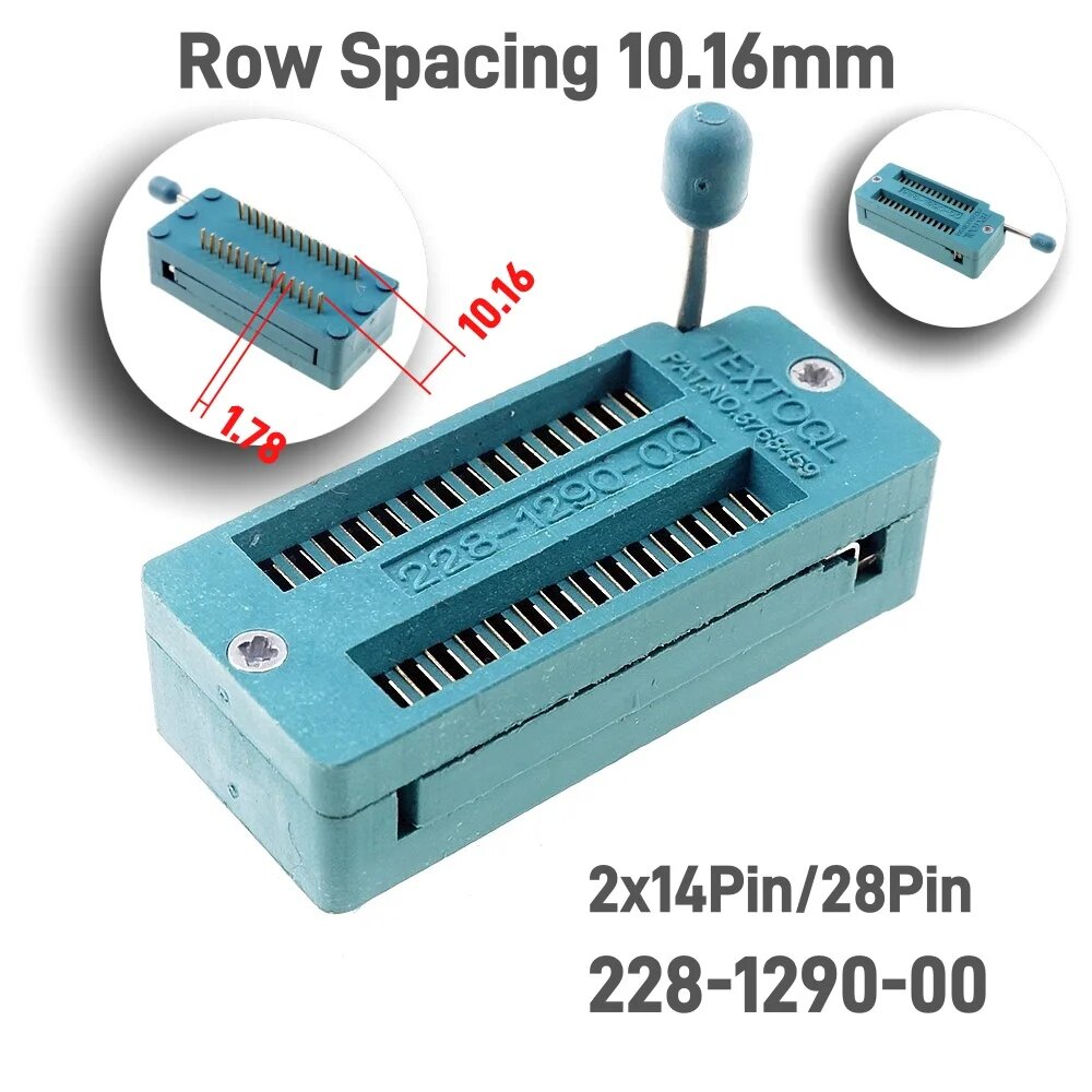 Тестовый разъем DIP ZIF 28Pin, Row Spacing 10.16mm