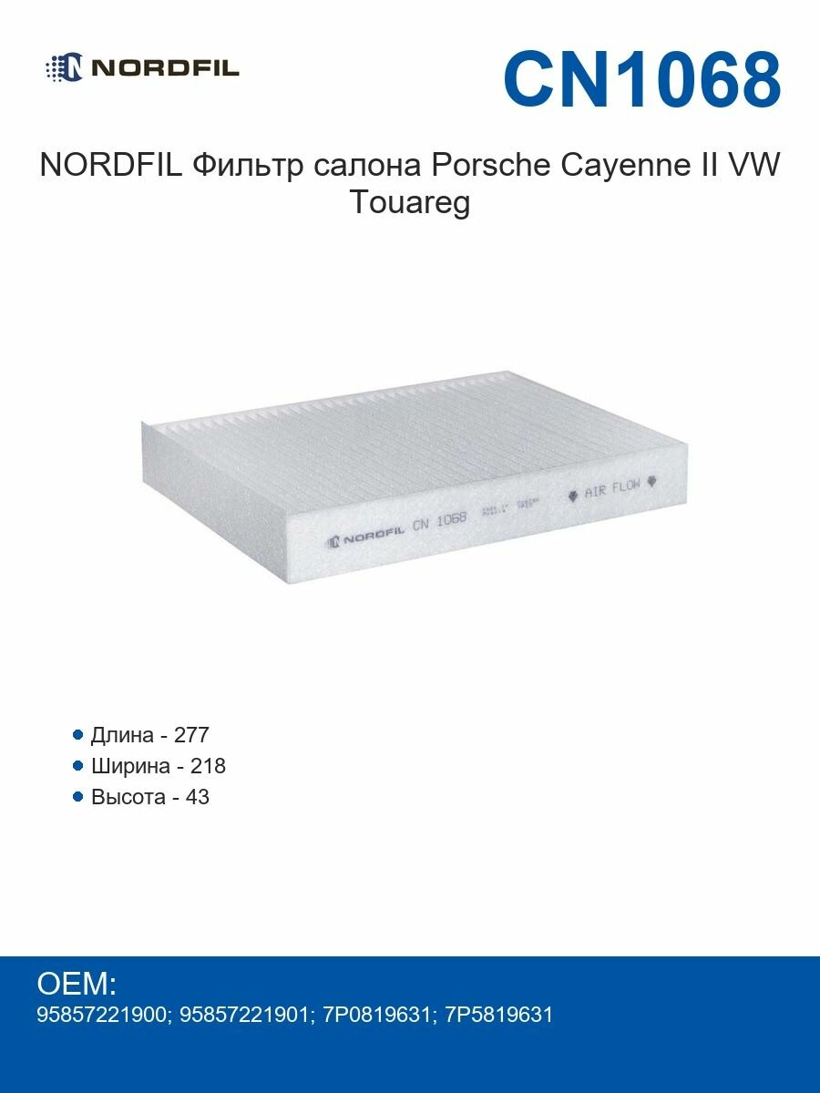NORDFIL Фильтр салона Porsche Cayenne II VW Touareg