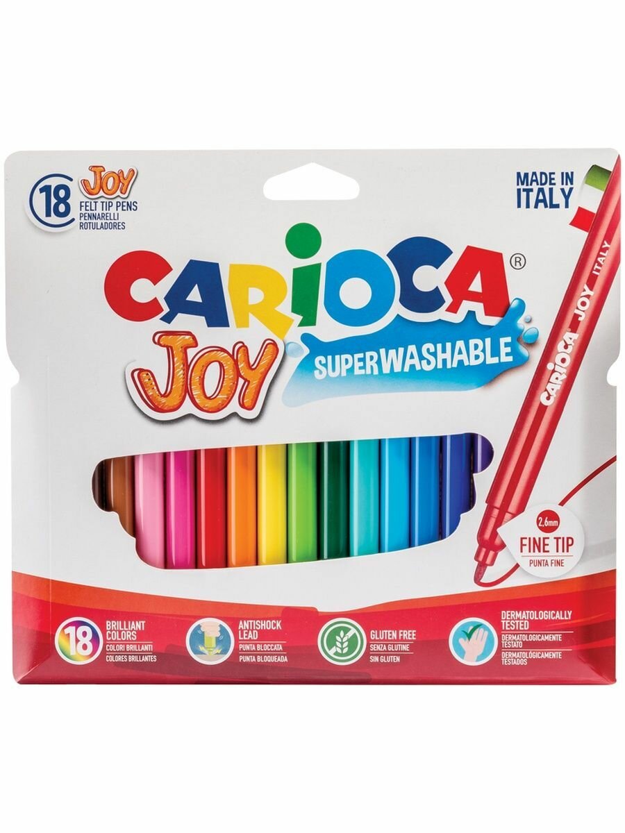 Фломастеры Carioca "Joy", 18цв, смываемые, картон, европодвес, 40555