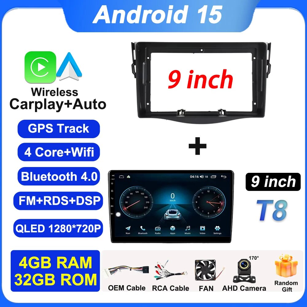 Автомагнитола Android 15, авторадио, автомобильное радио для Toyota RAV4 XA30 2005-2016, мультимедийный видеоплеер, GPS-навигация, WIFI Carplay, 2Din, головное устройство