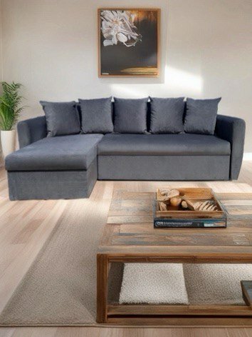 Угловой диван-кровать "Мартин" серый велюр, угол левый, механизм-Еврокнижка, 216 х 140 х 80 см