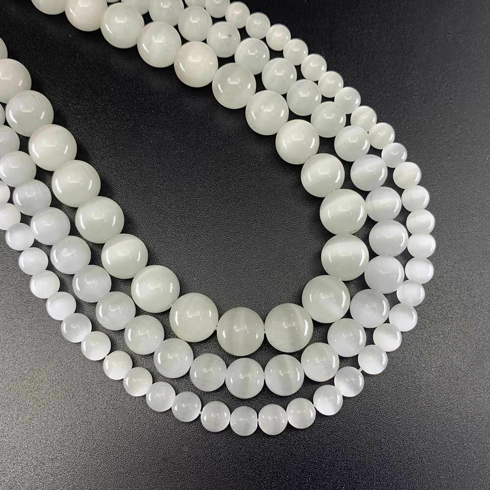 Кошачий Глаз бусины 8 мм , белый , бусины из натурального камня (около 48 шт)