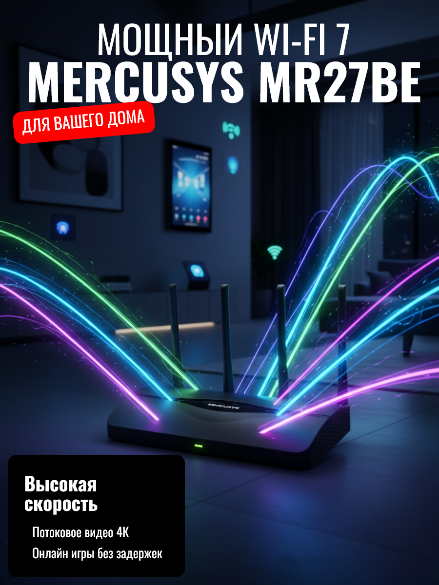 Роутер MERCUSYS MR27BE WiFi 7 BE3600 гигабитный двухдиапазонный