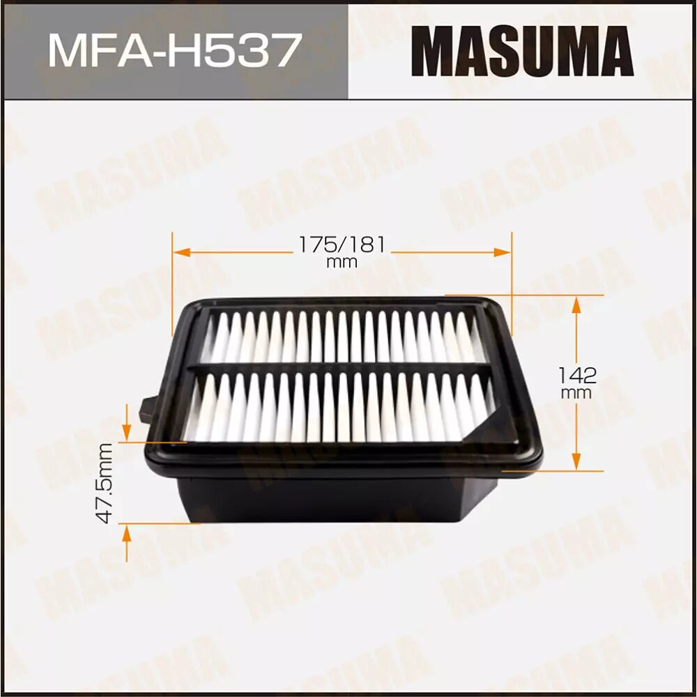 Фильтр воздушный высота, H: 47.5 мм/длина, W: 181 мм Masuma с пропиткой маслом, MFA-H537