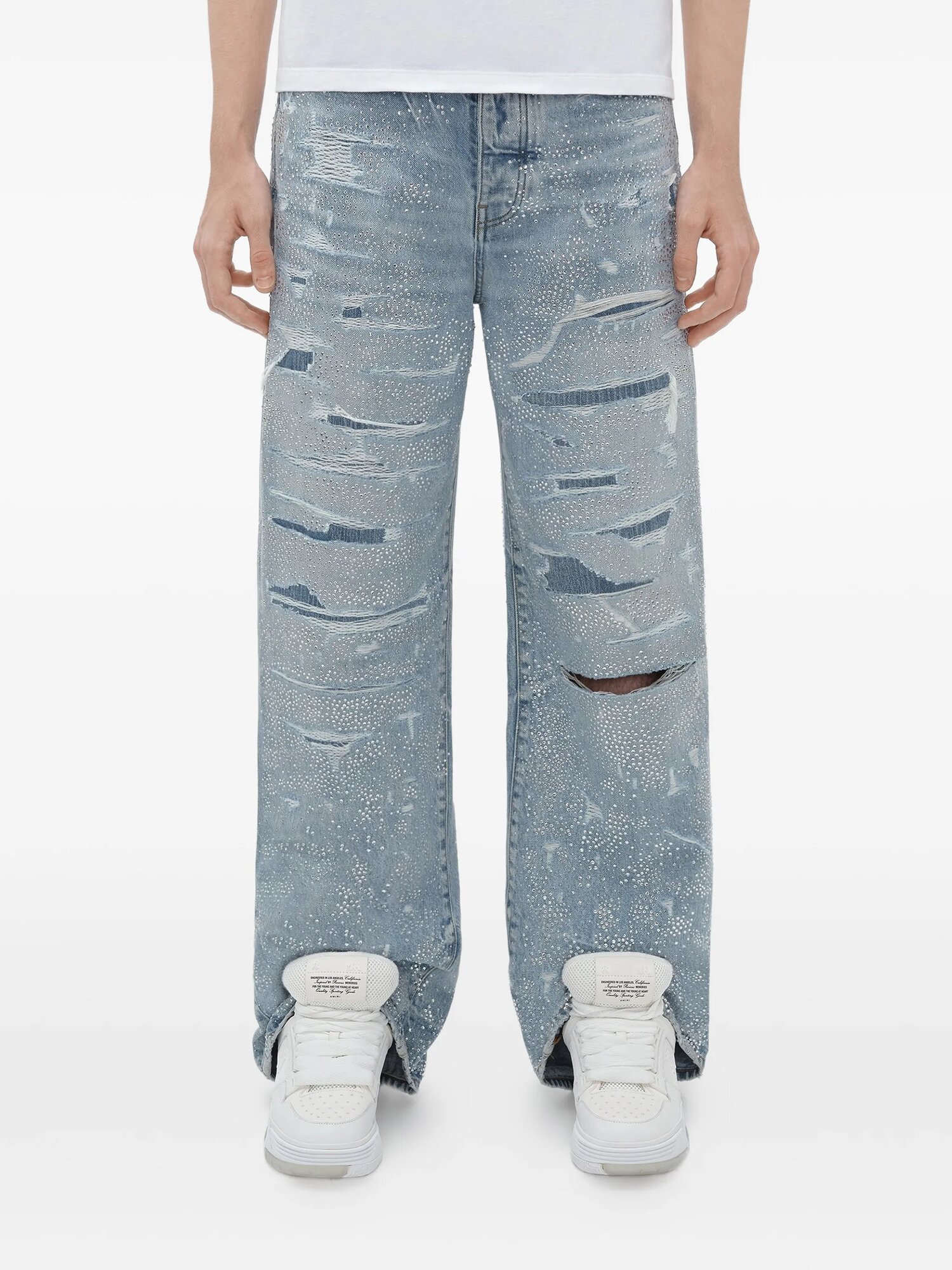 Джинсы Crystal-embellished repaired jeans 