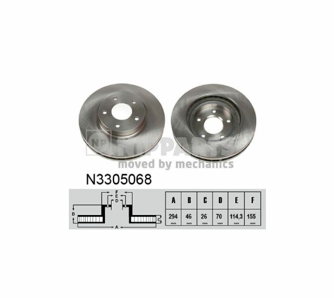 Диск тормозной Nipparts N3305068 перед. Chrysler Sebring 07-, Dodge Caliber 06-, Mitsubishi ASX 15-, Outlander III 12-, Citroen C4 II 12-