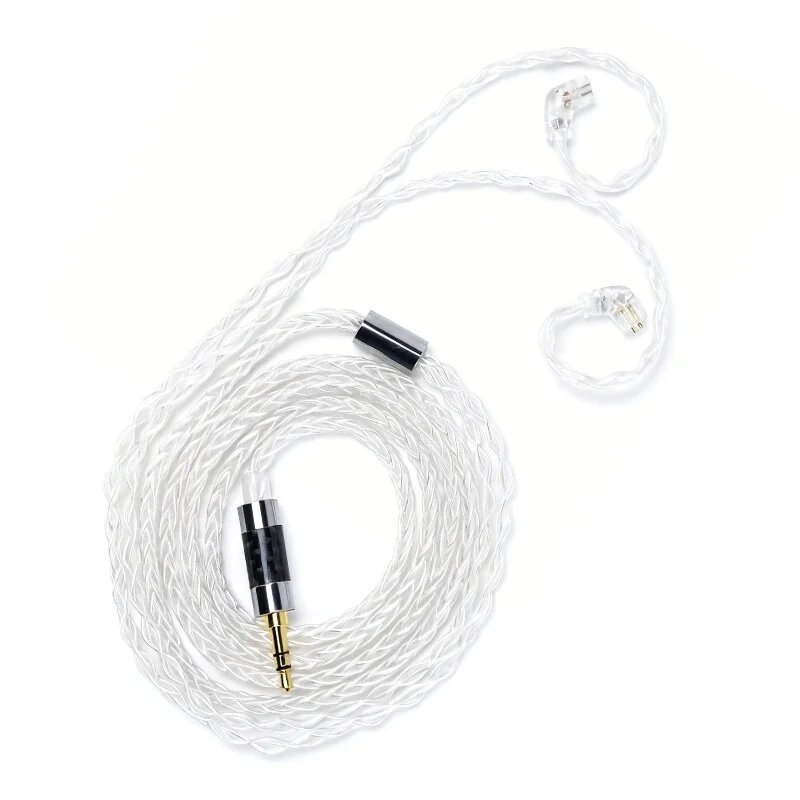Кабель GK L200 8-жильный посеребренный для наушников KZ Белый, White 2pins 3.5mm