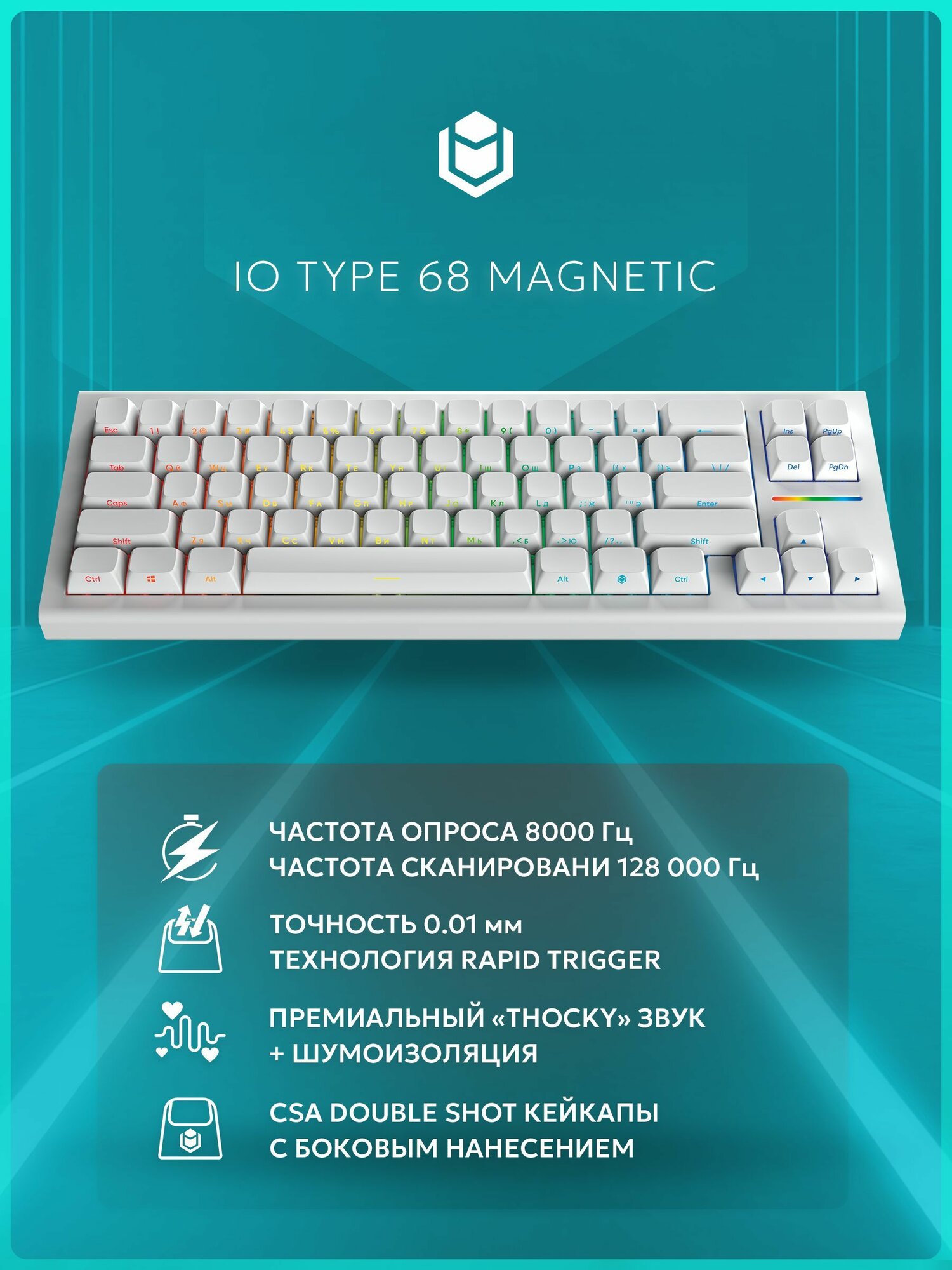 IO by Red Square Type 68 Magnetic White Ice Проводная магнитно-механическая игровая клавиатура, русская раскладка, белая