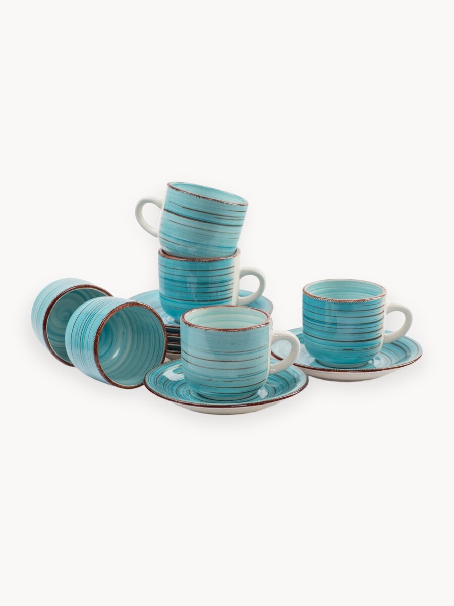 Чайный сервиз на 6 персон керамический Domenik Laguna, чашки с блюдцами