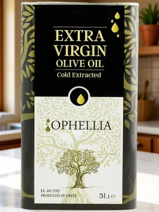 Масло оливковое Ophellia, Extra Virgin, натуральное, нерафинированное, без ГМО, 3л