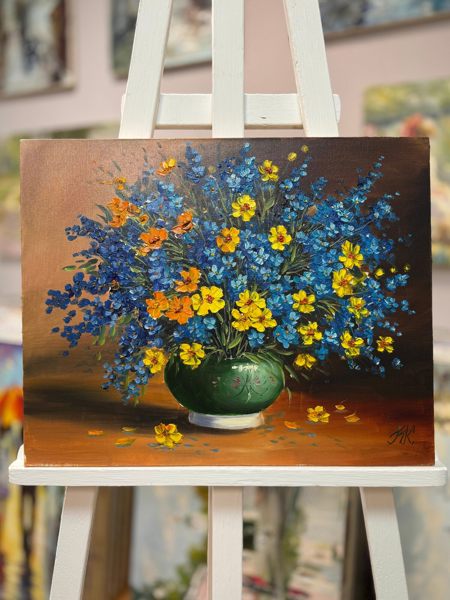 Картина маслом Васильки в вазе 40x50 см. Художественная мастерская Грёзы.