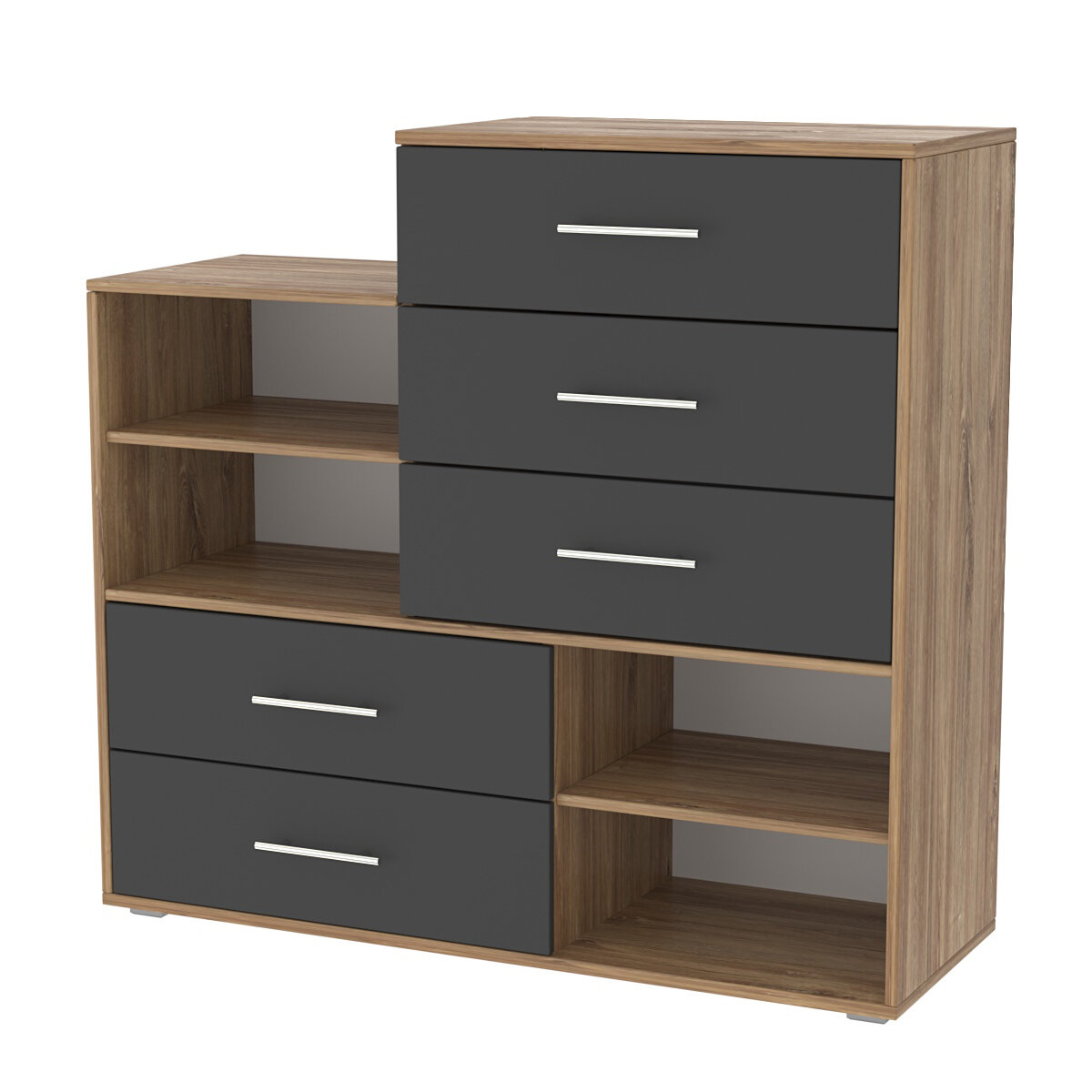 Комод вектор КВ-03, Дуб Канзас коричневый + Черный