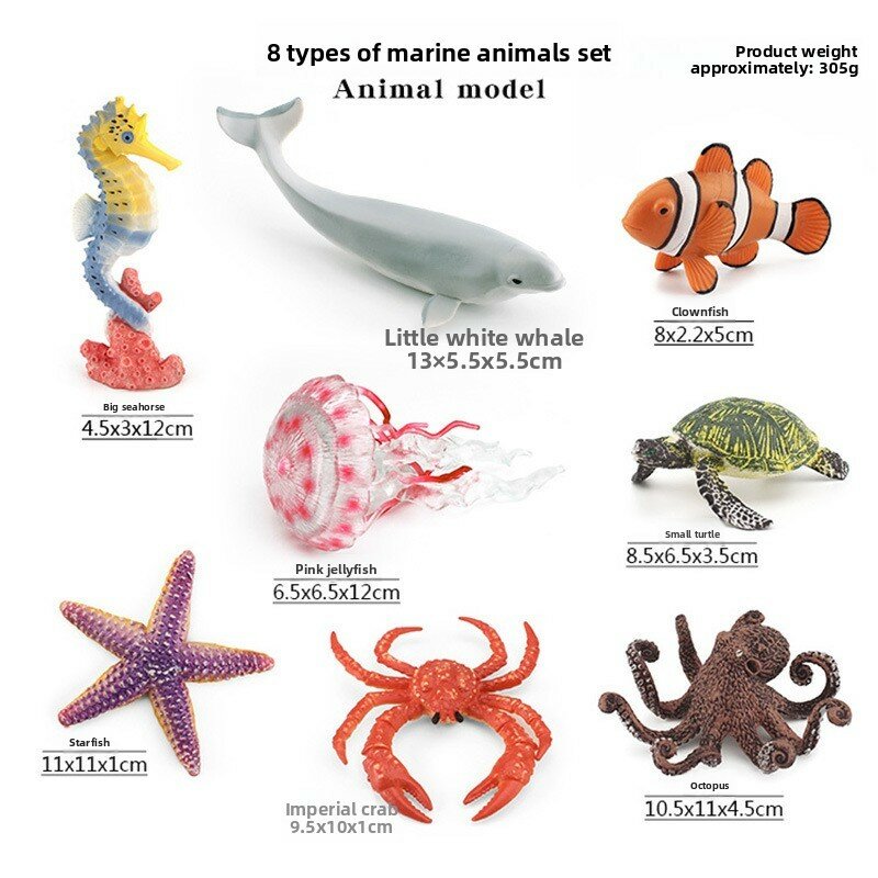 Realistic pvc ocean creatures pack with crab jellyfish and marine mammals for aquarium