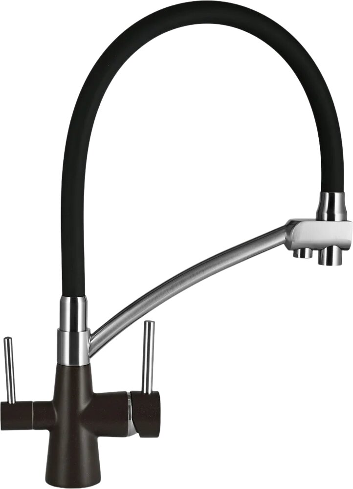 Смеситель для кухни Wisent W4855-27-2 с гибким изливом, с краном для питьевой воды, с поворотным изливом, черный, матовый, однорычажный, латунный, с керамическим картриджем
