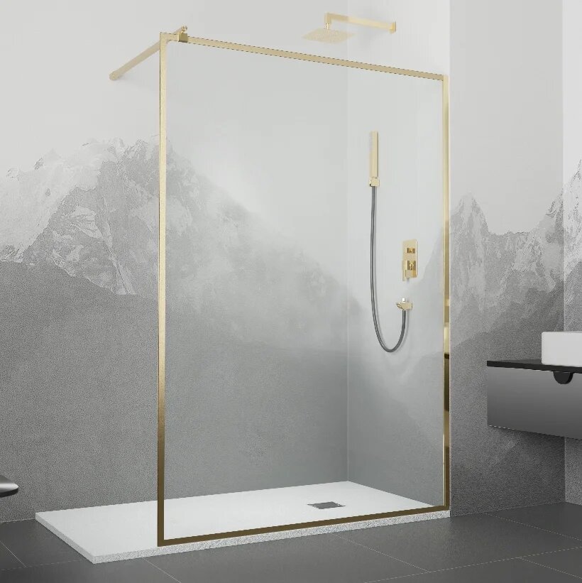 Душевая перегородка RGW Walk In WA-12G 90x195, профиль золото, стекло прозрачное