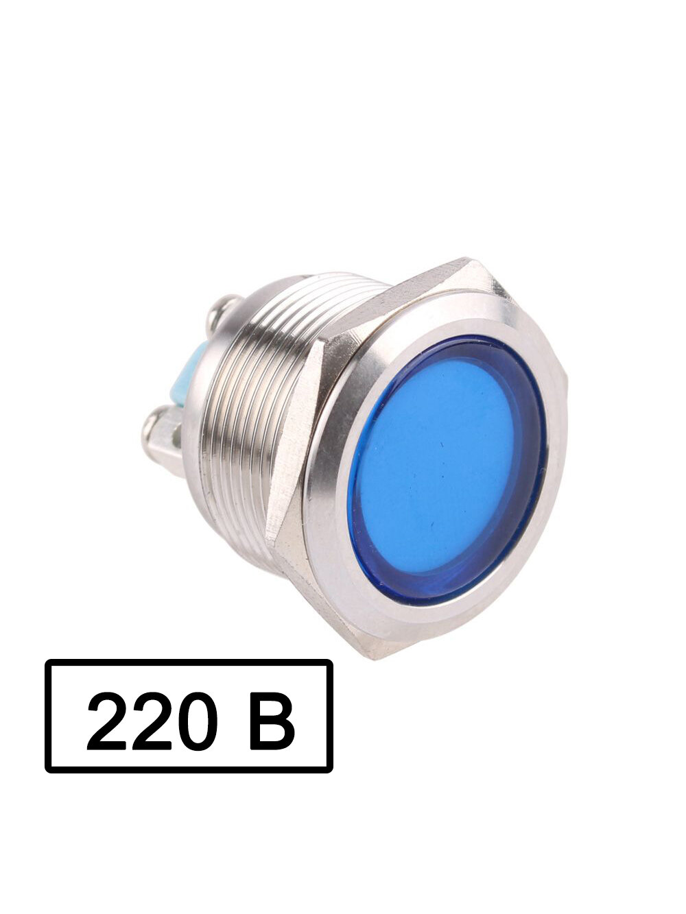 Светодиодная металлическая индикаторная лампа, 22 мм , Плоская круглая сигнальная лампа с винтовой подсветкой, синий свет 220 В
