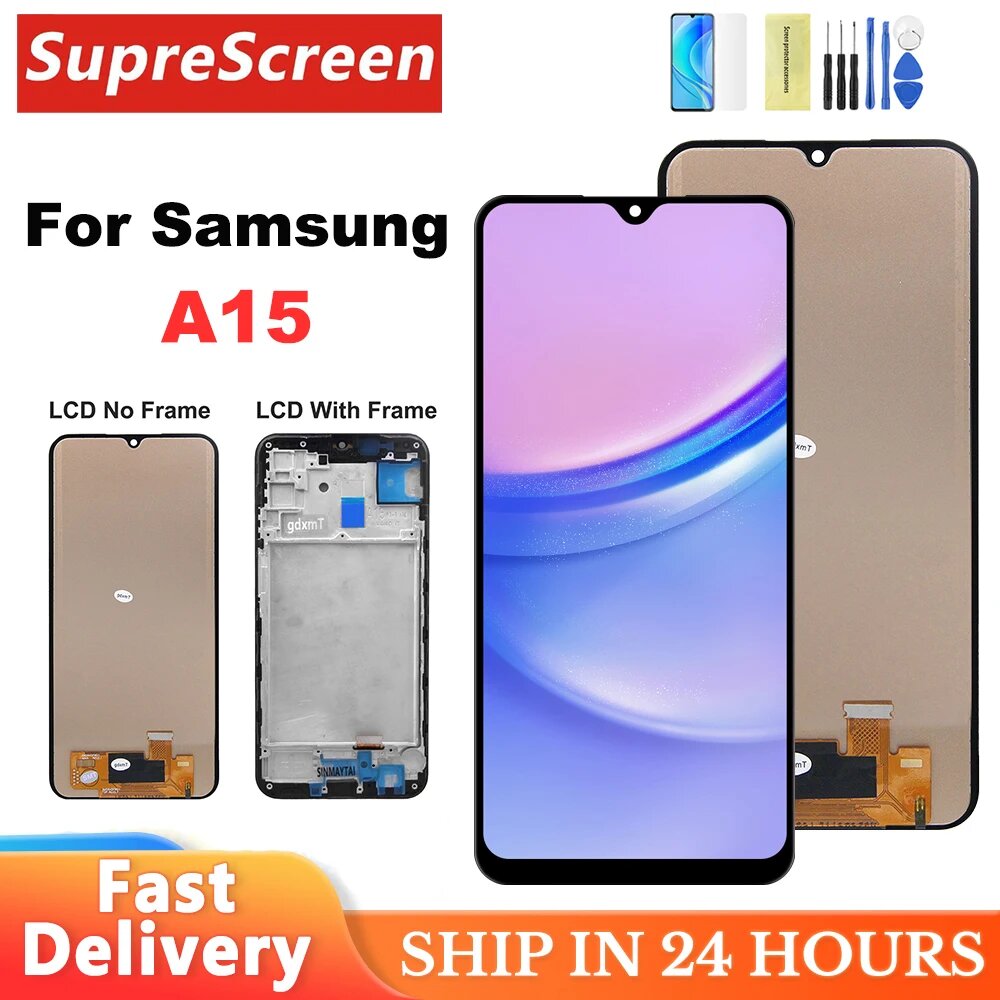 Экран A15 для Samsung A15 A155F A155M ЖК-дисплей с цифровым преобразователем сенсорного экрана в сборе для Samsung A15 A156B A156E Экран дисплея Black Frame Cover