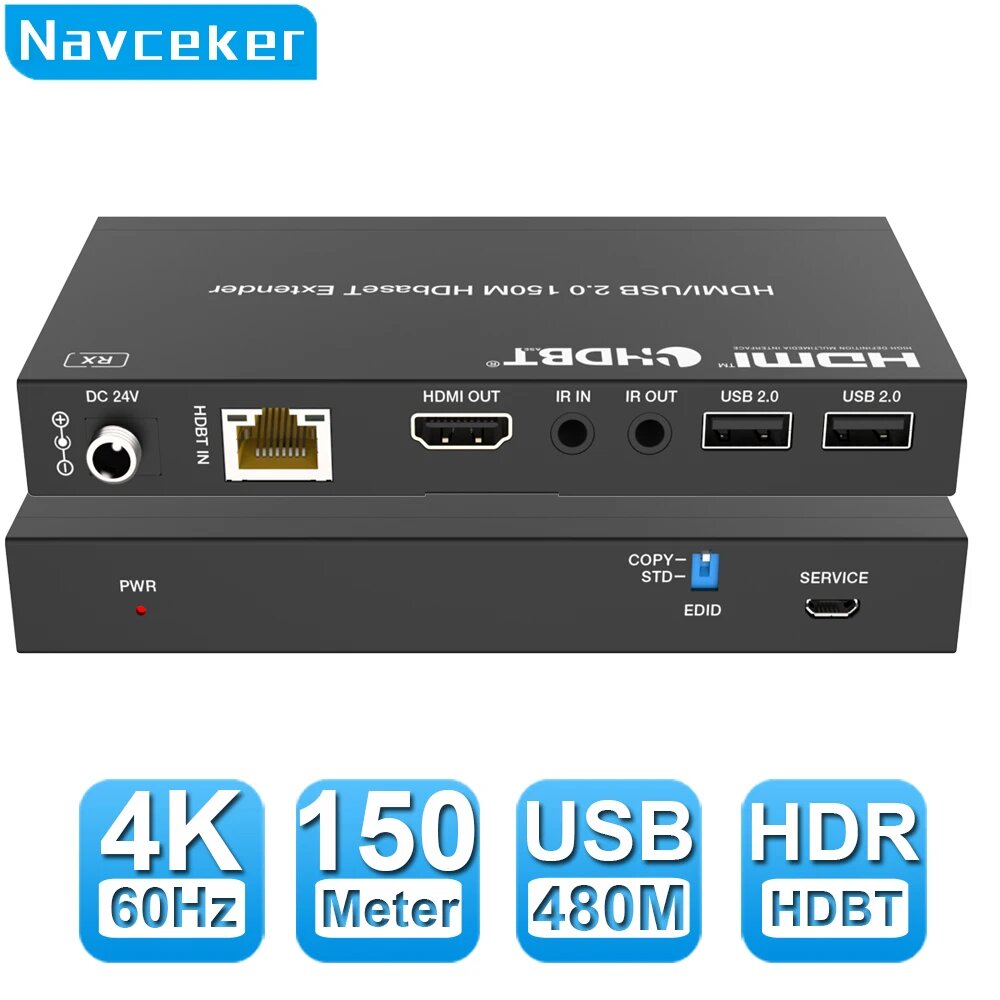 Navceker HDMI USB 2.0 KVM-удлинитель 4K EU Power Plug