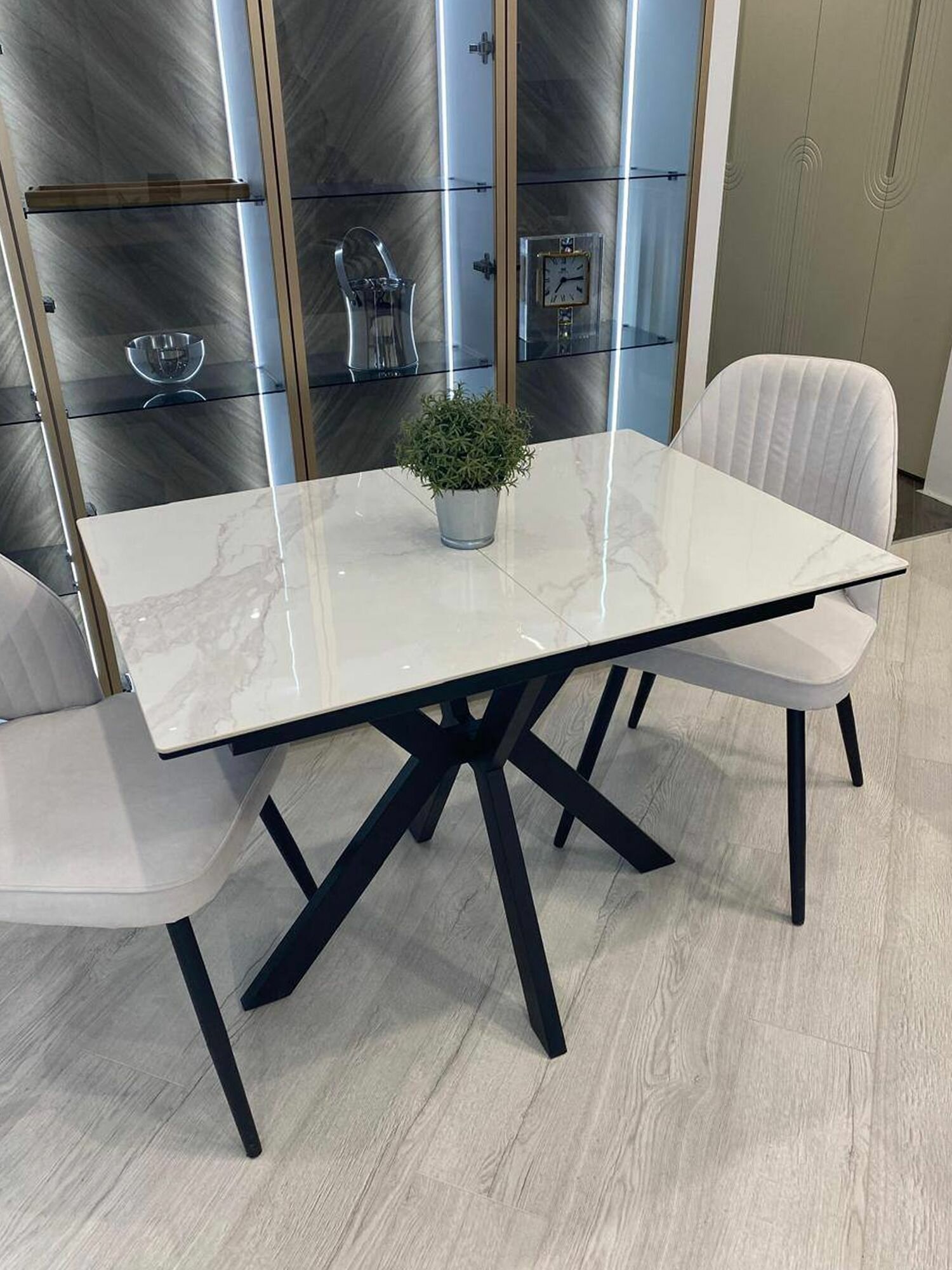 Стол обеденный раздвижной 100(130)х70, Комильфо Мини, керамогранит Белый мрамор