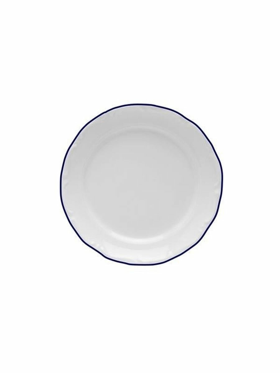 Тарелка основная, круглая синяя кайма "узор" Porland "Maria" 1 шт, 24 см. Ударопрочный, профессиональный фарфор. Для основных горячих и холодных блюд, закусок, десерта. Бельгия,