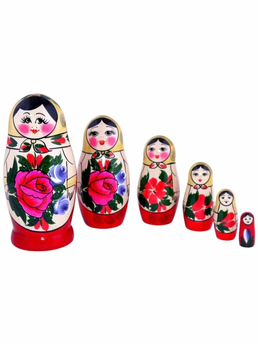 Матрешка кукольная 6 предметов, Хохломская роспись (Хохлома), ручная авторская работа