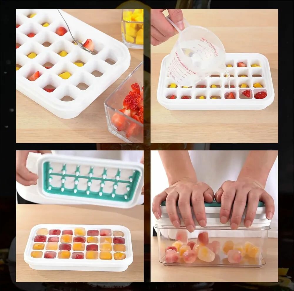 Силиконовая форма для льда с контейнером и крышкой / Формочки для заморозки