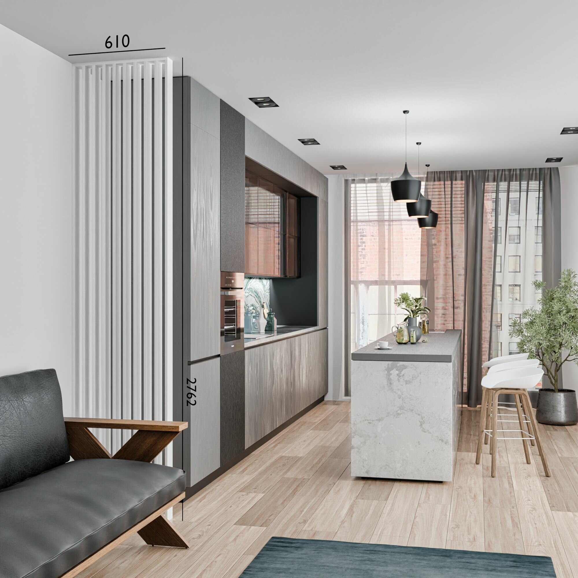 Реечная перегородка для зонирования 610 мм, 16х80, белый, рейки клуб