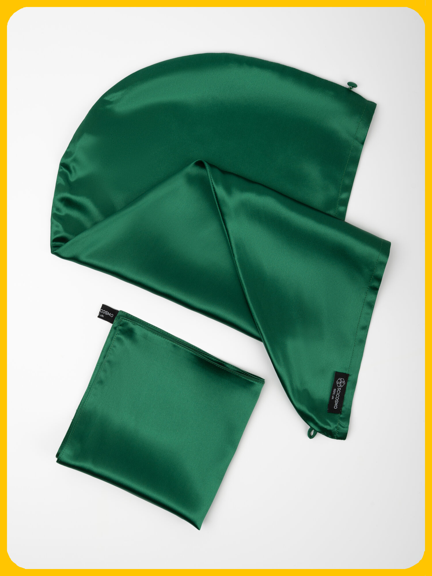 100% натуральный шёлк 22 момми/Набор: полотенце для сушки волос (тюрбан), полотенце для лица, рук/изумрудный цвет