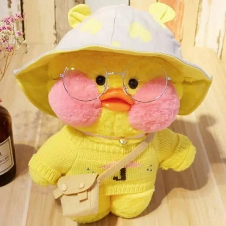 Мягкая игрушка уточка Лалафанфан MK Toy желтая / Утка Лала фанфан в очках в подарок ребенку/ Lalafanfan Duck Желтая