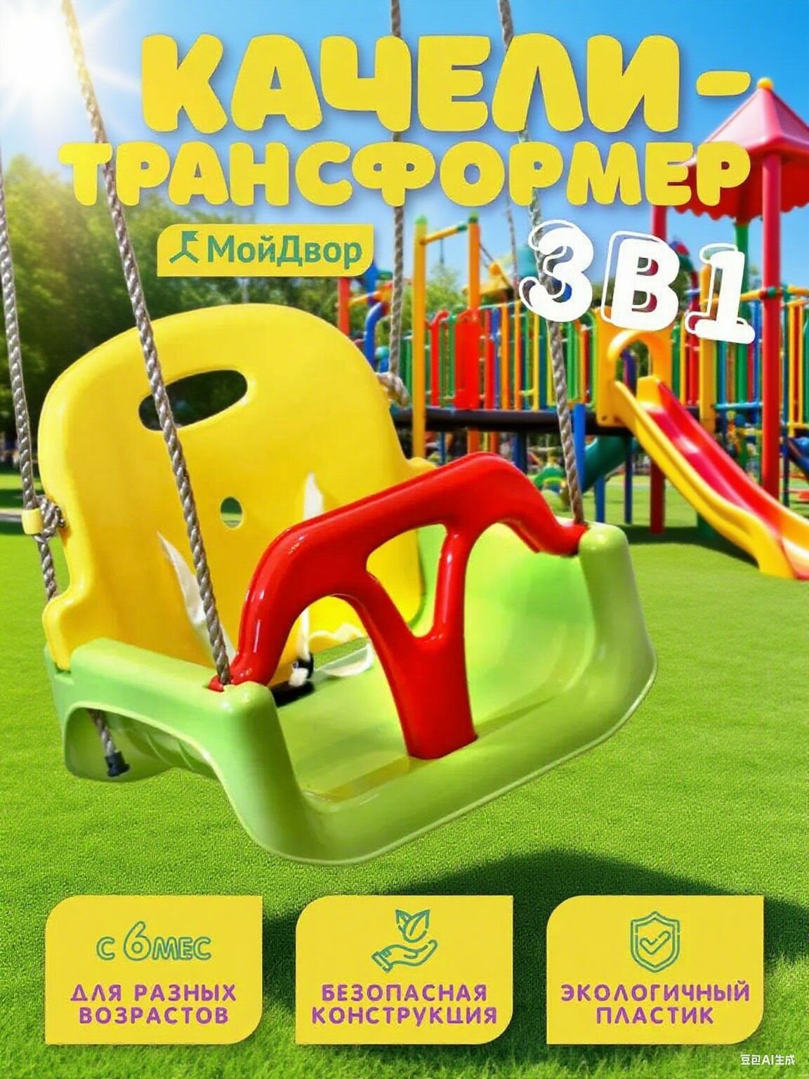 Детские качели-трансформер 3 в 1 Капризун для дома и улицы, с регулировкой высоты (до 70 кг)