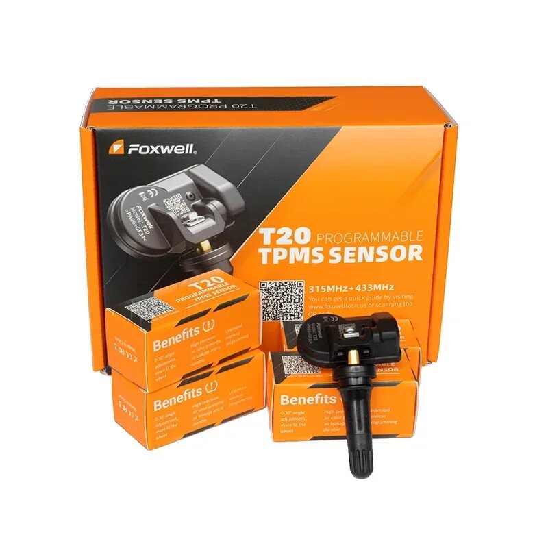 Foxwell T20 Датчик TPMS Программируемый универсальный датчик давления в шинах 315 МГц 433 МГц Датчики системы контроля давления TPMS, 4PCS T20 rubber